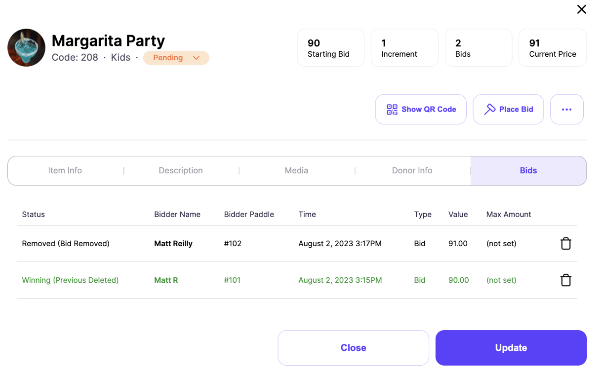 How to Remove Bids from an Item